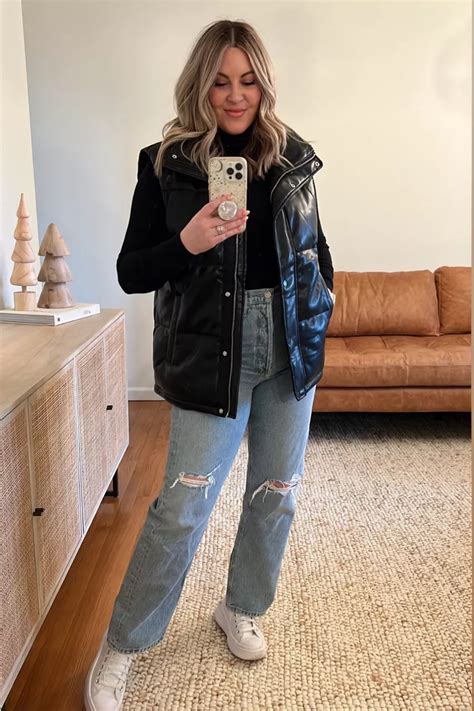 Vegan Leather Puffer Vest Curated On LTK Vest Outfits For Women