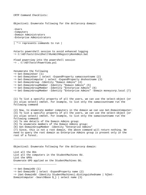 Crtp Command Checklists Pdf Microsoft Windows Computing