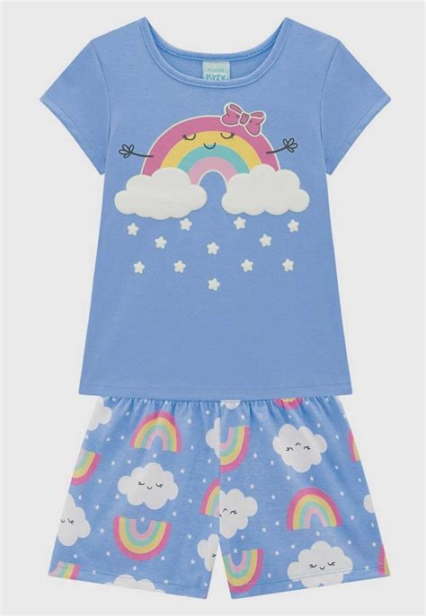 Pijama Infantil Kyly Curto Arco Íris Azul Compre Agora Dafiti Brasil