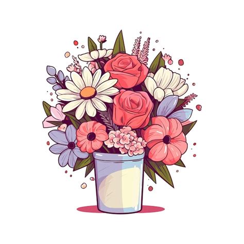 꽃 꽃다발 클립 아트 흰색 배경 프리미엄 벡터