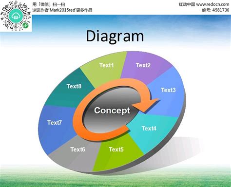 圆环彩色扇形分割图表ppt素材免费下载 红动网