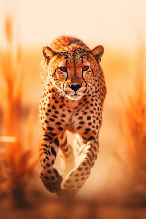 Cheetah Running Through A Field Generative Ai Stock Illustration