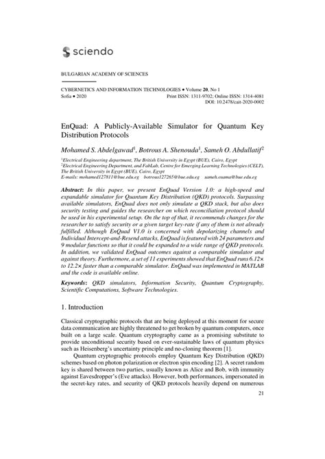 Pdf Enquad A Publicly Available Simulator For Quantum Key Distribution Protocols