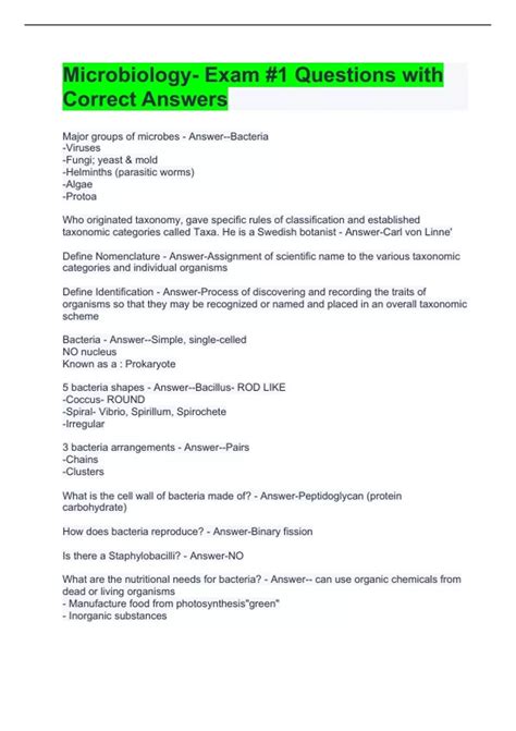 Microbiology Exam Questions With Correct Answers Microbiology