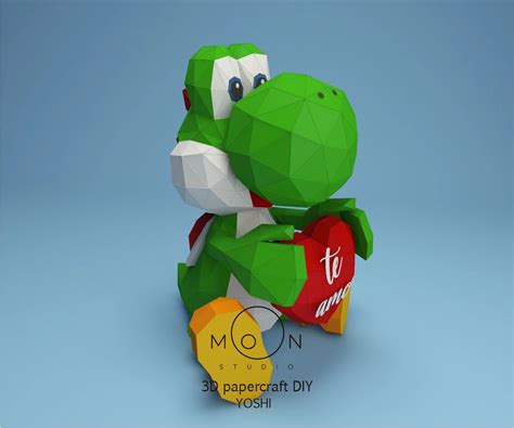 Yoshi I Love You Yoshi Te Amo Diy Papercraft Pdf Low Poly 3d Model Craft Paper Retro