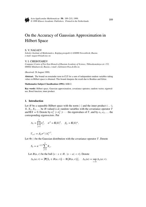 Pdf On The Accuracy Of Gaussian Approximation In Hilbert Space
