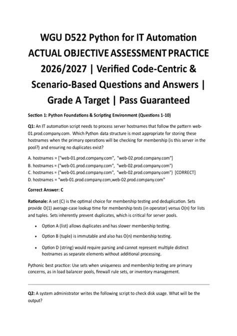 Wgu D522 Python For It Automation Actual Objective Assessment Practice
