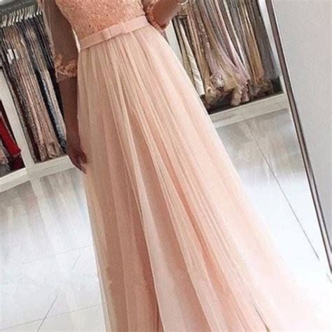 A Line Off The Shoulder 34 Sleeves Pearl Pink Prom Dress With