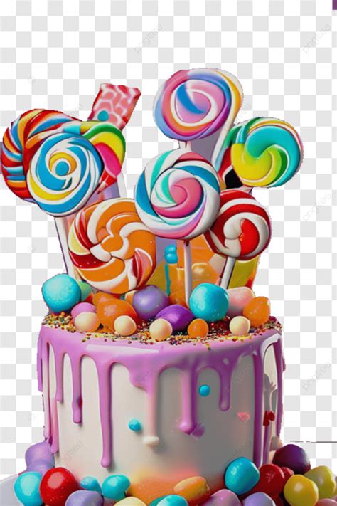 사탕과 막대사탕을 얹은 화려한 케이크가 무료로 제공됩니다 화려한 케이크 토핑 Png 일러스트 및 이미지 에 대한 무료