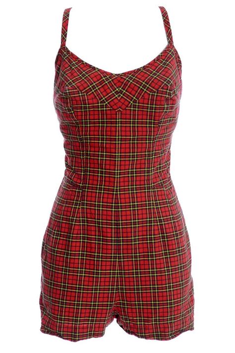 Jantzen 1950s Plaid Vintage Swimsuit Playsuit Or Romper Diving Girl