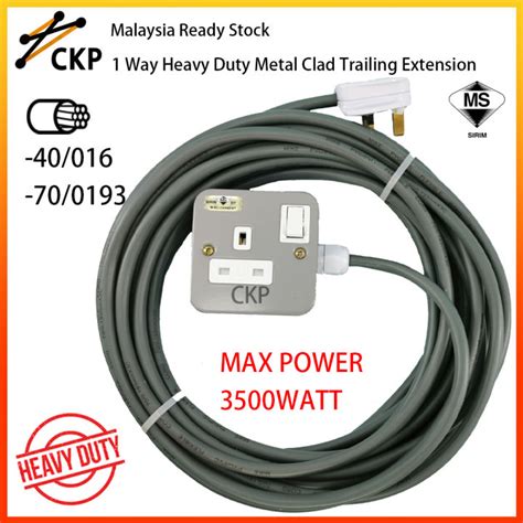 1 Gang 13a Metal Clad Heavy Duty Trailing Socket Extension 15 Meter 70