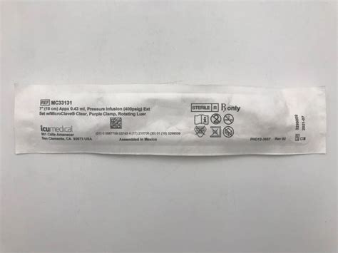 Icu Medical Mc33131 Pressure Infusion 400psig Ext Set W Microclave