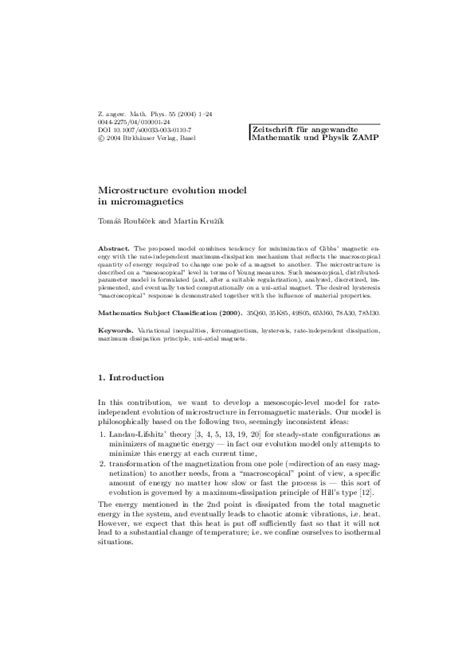 Pdf Microstructure Evolution Model In Micromagnetics