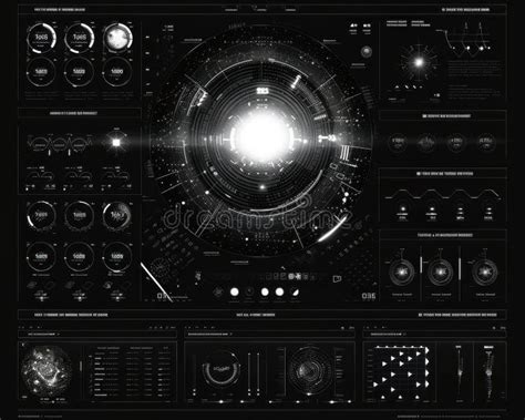 Futuristic Data Visualization With Bright Central Energy Source Stock
