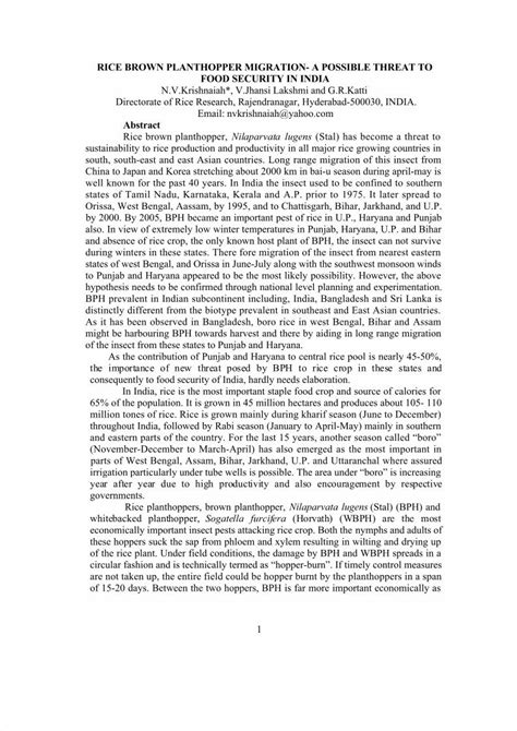 Pdf Bph Migration A Possible Threat To Food Security In India Dokumen Tips
