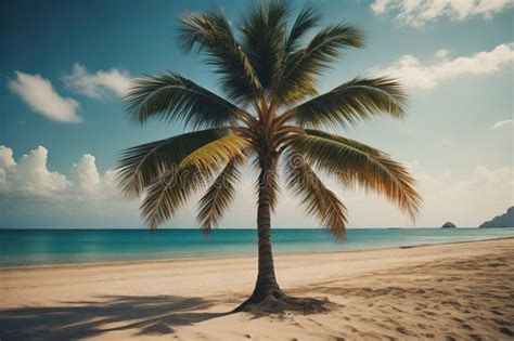 Beautiful Tropical Beach With Coconut Palm Tree Ai Generative Stock