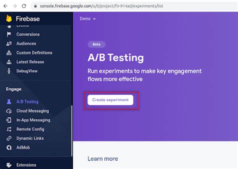 how to configure a b testing for application