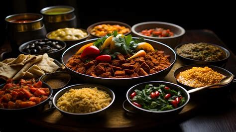 Premium Ai Image Ethiopian Cuisine Traditional Dishes Such As Injera Doro Wat And Kitfo