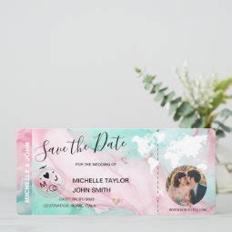 Pastel Photo Save The Date Boarding Pass World Map Invitation Zazzle