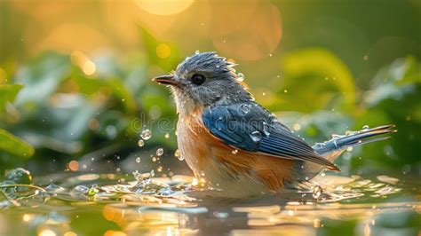European Jay Taking A Refreshing Bath In Pusztaszer Hungary May Stock Illustration