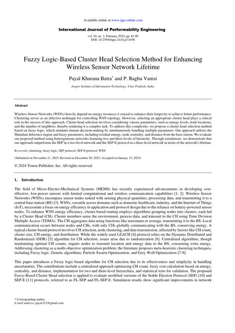 Pdf Fuzzy Logic Based Cluster Head Selection Method For Enhancing