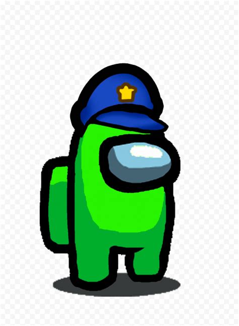 Hd Dark Green Among Us Character Walking With Police Hat Png Citypng