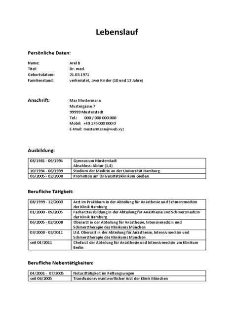 Tabellarischer Lebenslauf Pdf