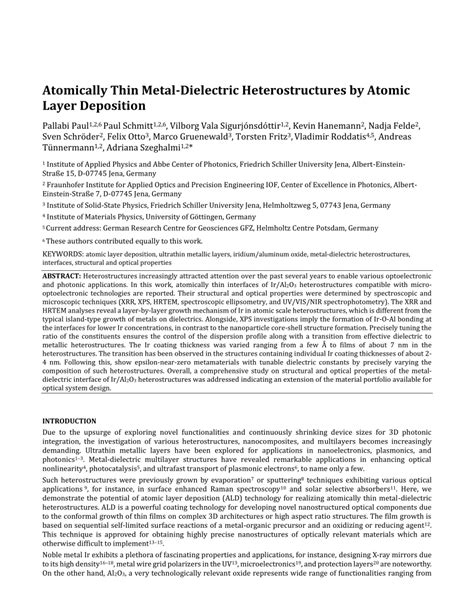 Pdf Atomically Thin Metal Dielectric Heterostructures By Atomic Layer Deposition