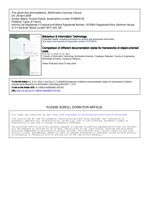 Pdf Comparison Of Different Documentation Styles For Frameworks Of Object Oriented Code