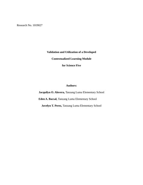 Pdf Validation And Utilization Of A Developed Contextualized Learning Module For Science Five