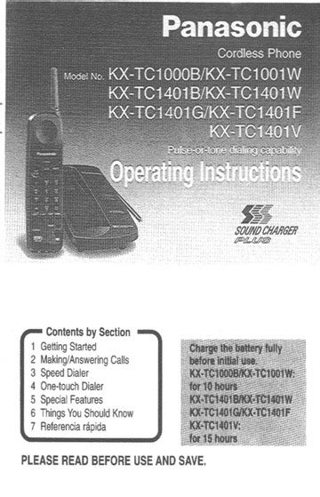 Panasonic Panasonic Cordless Telephone B02 Cordless Telephone User