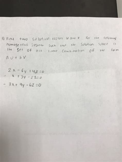 Solved Find Two Solution Vectors U And V For The Following Chegg