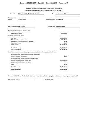Fillable Online Cubic Asset LLC Post Confirmation Quarterly Report
