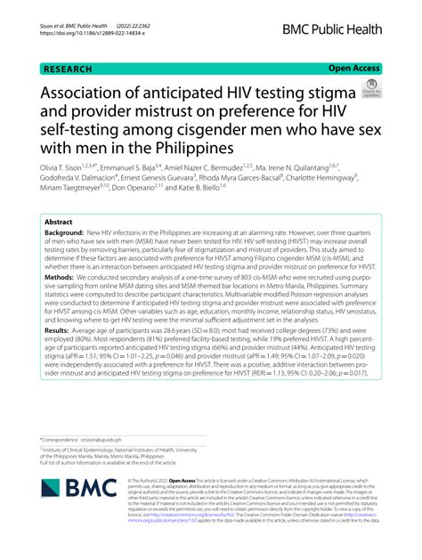 Pdf Association Of Anticipated Hiv Testing Stigma And Provider Mistrust On Preference For Hiv