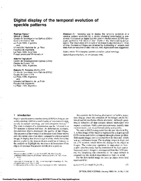 Pdf Digital Display Of The Temporal Evolution Of Speckle Patterns