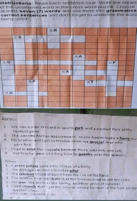 Instructions Read Each Sentence Clue Write StudyX