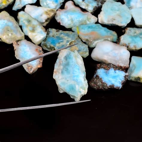 Natural Larimar Crystals Raw Pectolite Rough Larimar Slice Stones ...