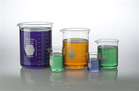 Beaker Group With Color Liquid Labotec Quality Laboratory Equipment