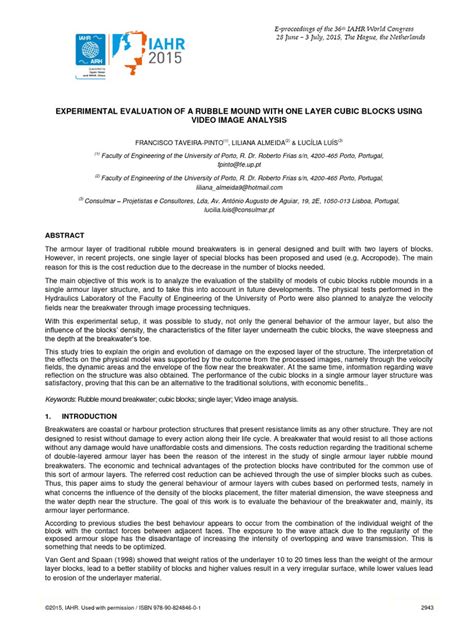 Experimental Evaluation Of A Rubble Mound With One Layer Cubic Blocks Using Video Image Analysis
