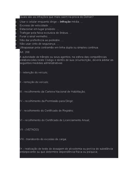 Infrações Que Mais Caem Na Prova Do Detran E Medidas Administrativas Pdf