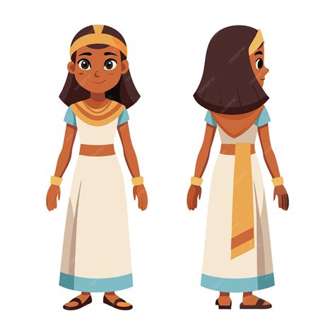 Premium Vector Cartoon Ancient Egyptian Girl Character Front And Back