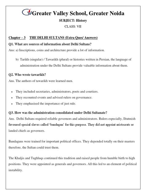 History Class 7 Ch 3 Extra Ques Pdf