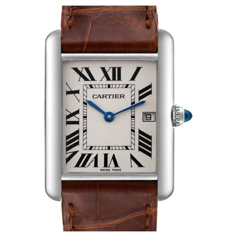 Cartier Tank Louis 18k Yellow Gold Brown Strap Mens Watch W1529756 Card