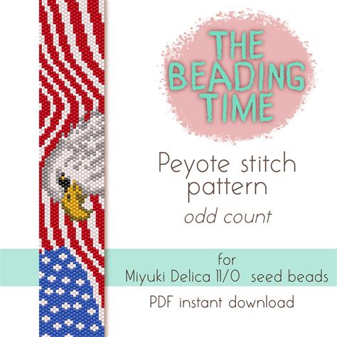Eagle Usa Flag Peyote Stitch Pattern Odd Count For Miyuki Delica