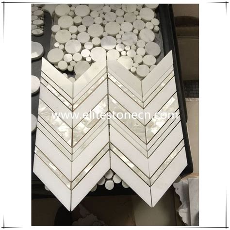 Es J26 Chinese Backsplash Tile White Thassos And Shell Chevron Mosaic