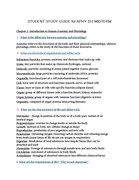 Comprehensive Study Guide For Anatomy And Physiology Bio101 Studocu