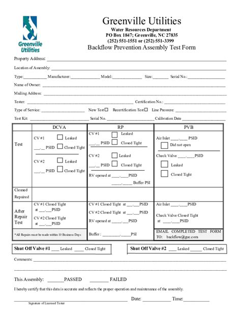 Fillable Online Backflow Prevention Assembly Test Form Fax Email Print Pdffiller