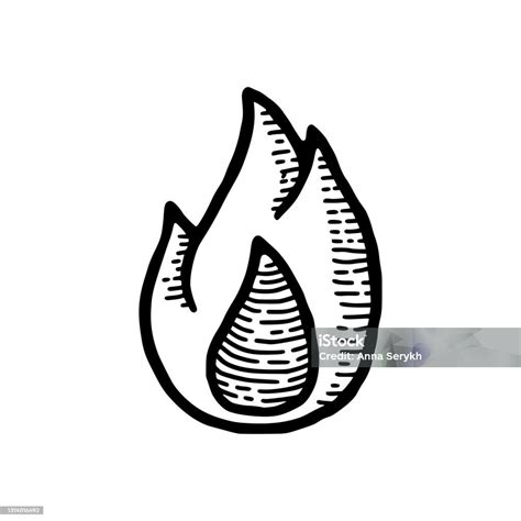 화염과 불꽃 모닥불 흑백 조각 아이콘 문신 로고 타입 또는 라인 아트 프린트 디자인 포스터 및 배너 빈티지 스타일의 벡터 잉크