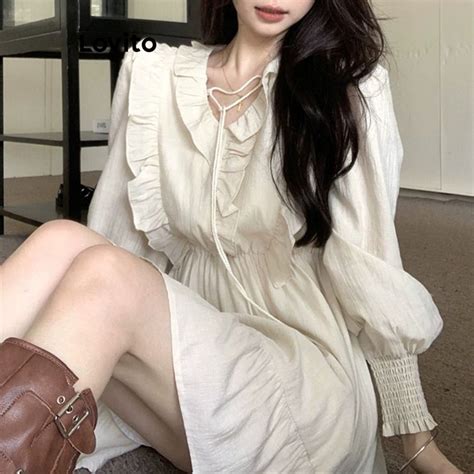 Lovito Vestido Casual Liso Renda Para Mulheres LNA43270 Faz A Boa