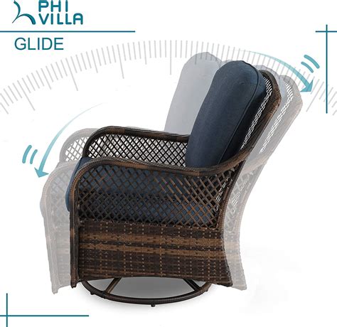 PHI VILLA Oversized Outdoor Swivel Rocker Chairs Set 3 Piece With 1 Table And 2 Rocking Swivel